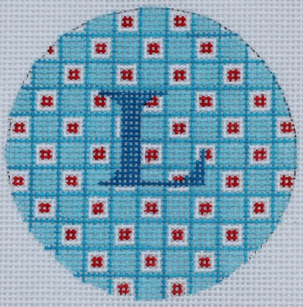ALB-38 - Bright Disk Letters - Blue and White Grid with Red Dots, Blue