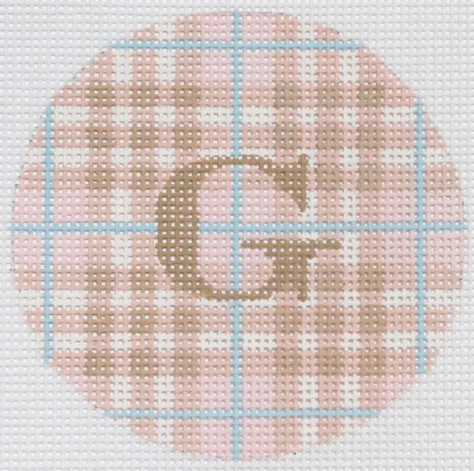 ALB-57 - Bright Disk Letters - Pinks and Tan Burberry Plaid, Taupe Let