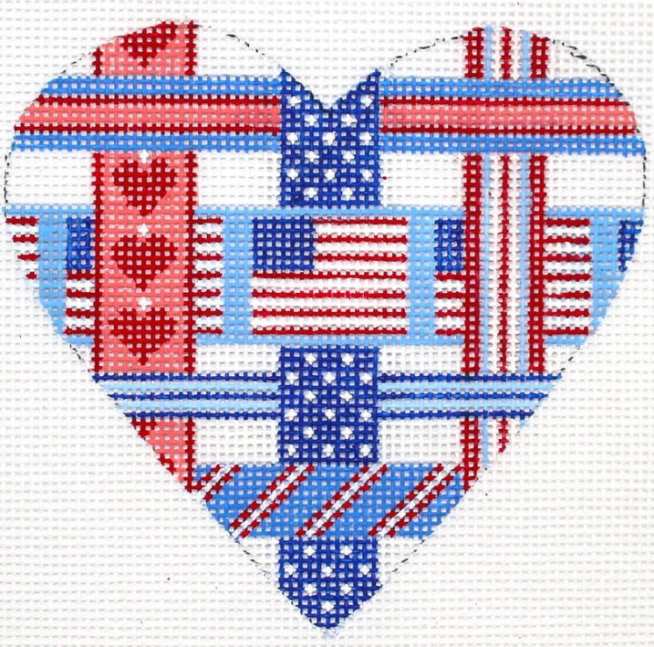 OM-227 - Mini Heart - Patriotic Woven Ribbons - Red, White and Blues
